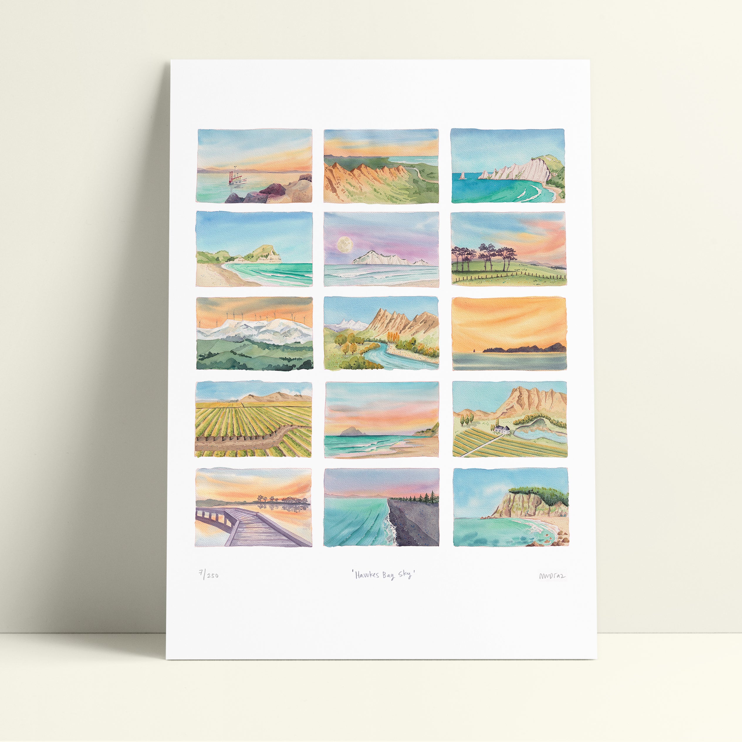 Hawke’s Bay Watercolour Art Print | New Zealand Landscape – Drawing the Way