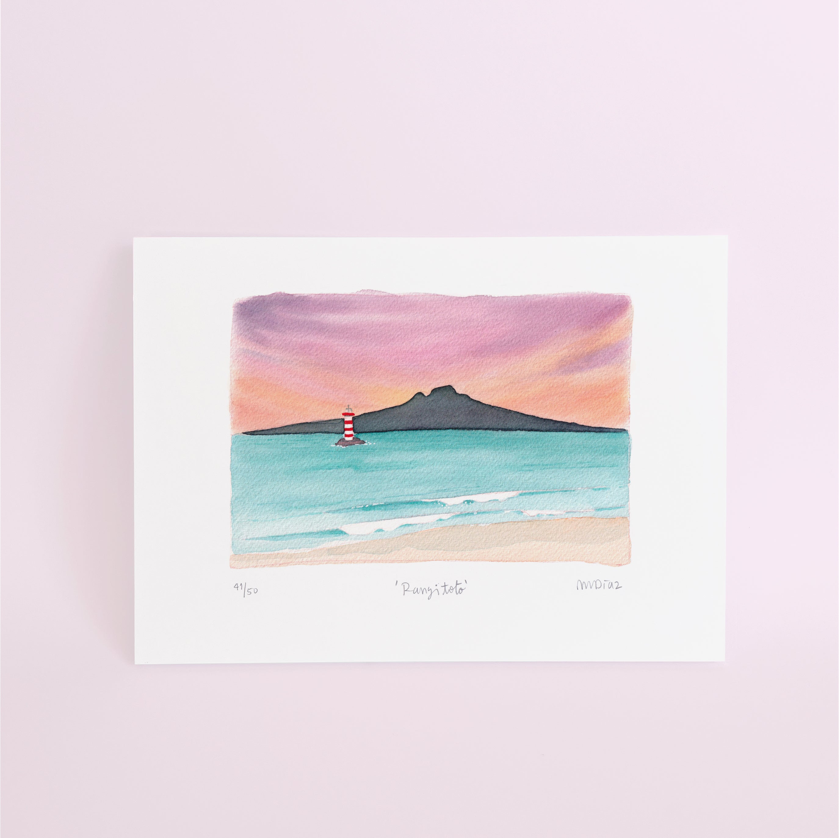 Rangitoto Watercolour art print – Drawing the Way